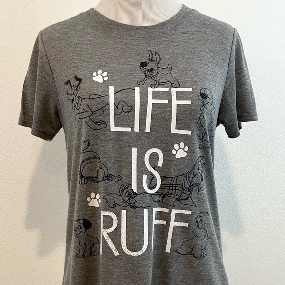 Disney | Tops | Disney Dogs Of Disney Life Is Ruff Gray Graphic Tee ...